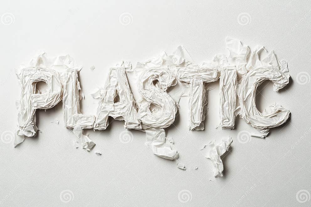Creative Display of the Word Plastic Made from Crumpled Material in a ...