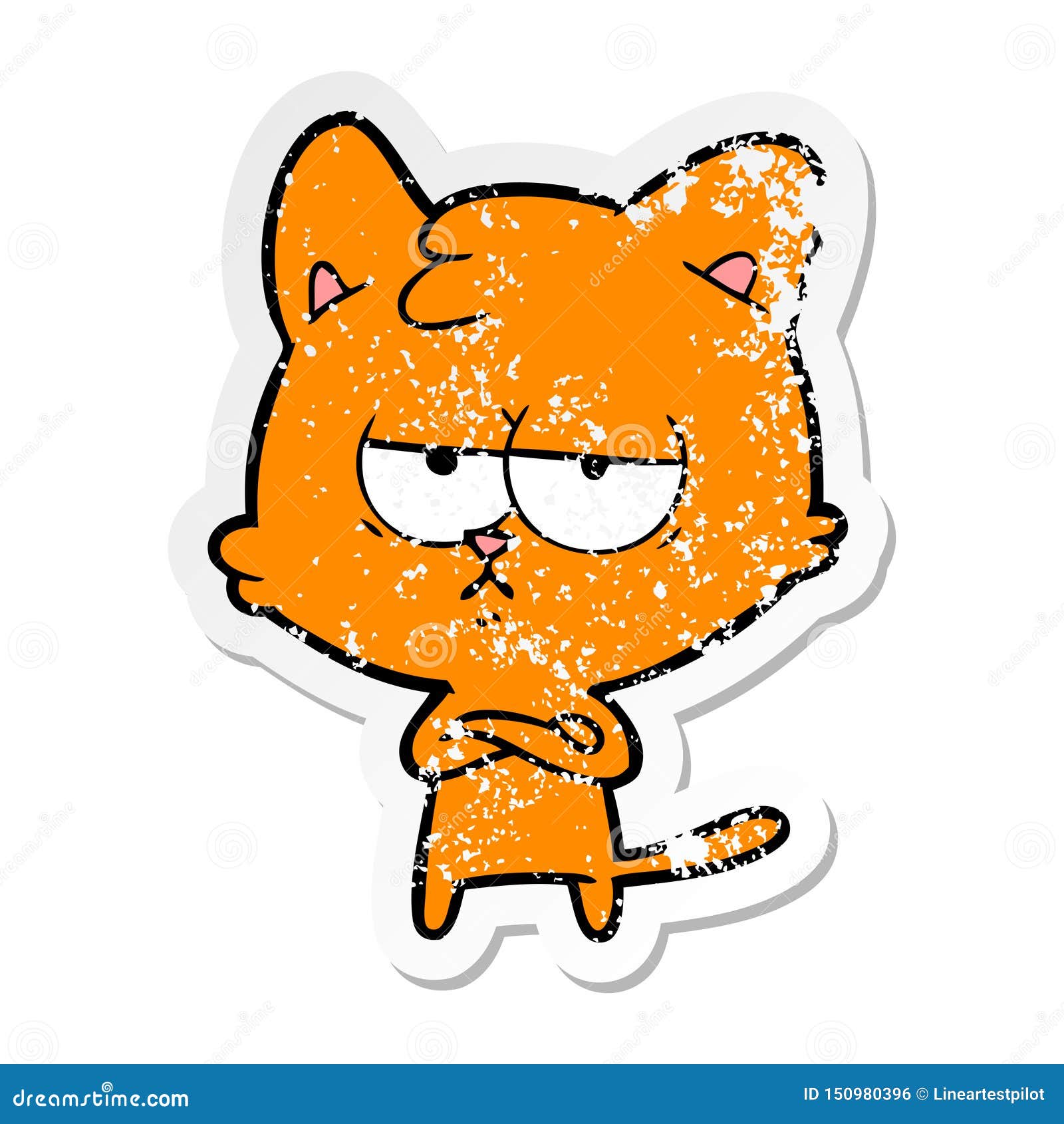 A Creative Distressed Sticker of a Bored Cartoon Cat Stock Vector ...