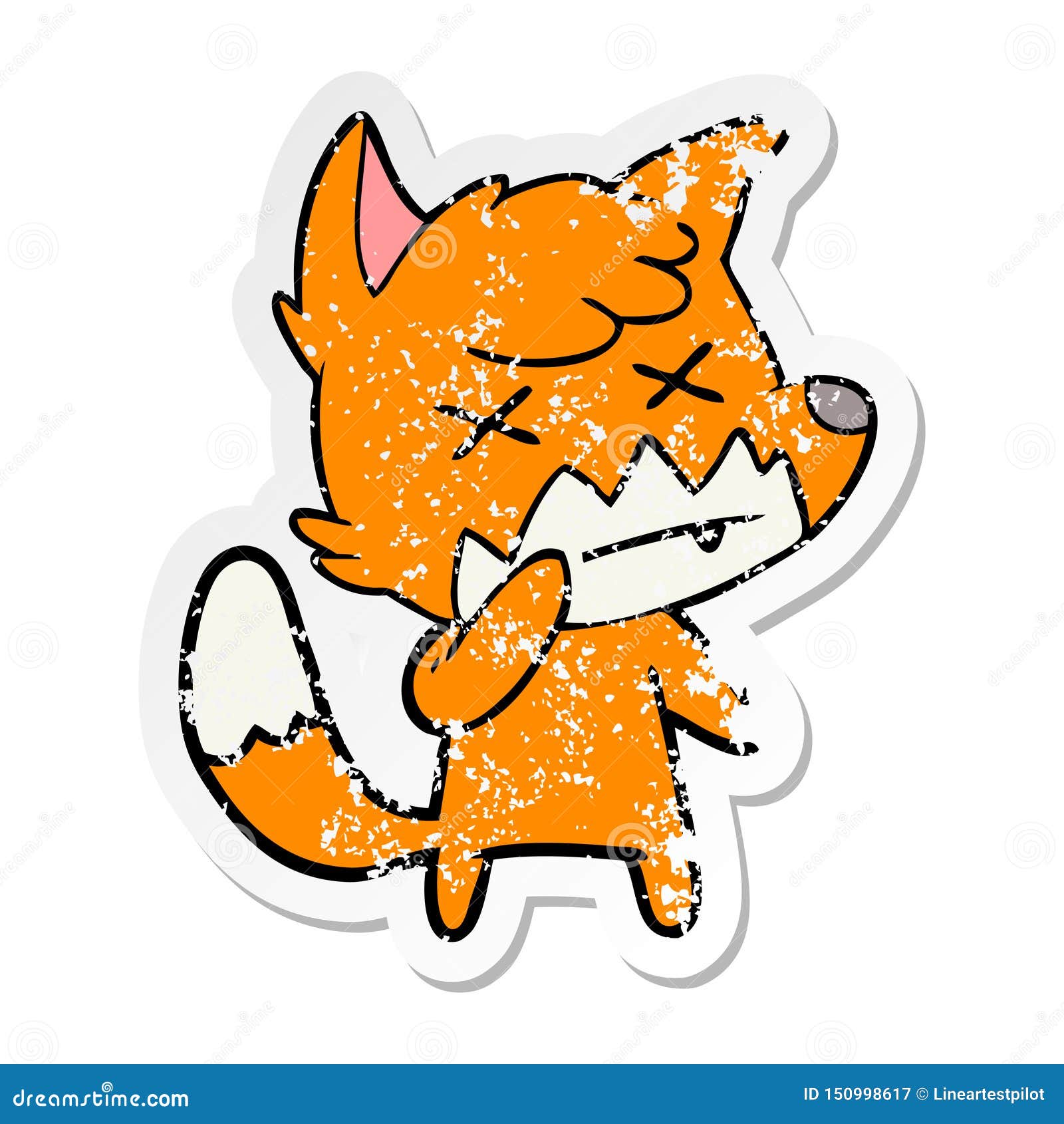 A Creative Distressed Sticker of a Cartoon Cross Eyed Fox Stock Vector ...