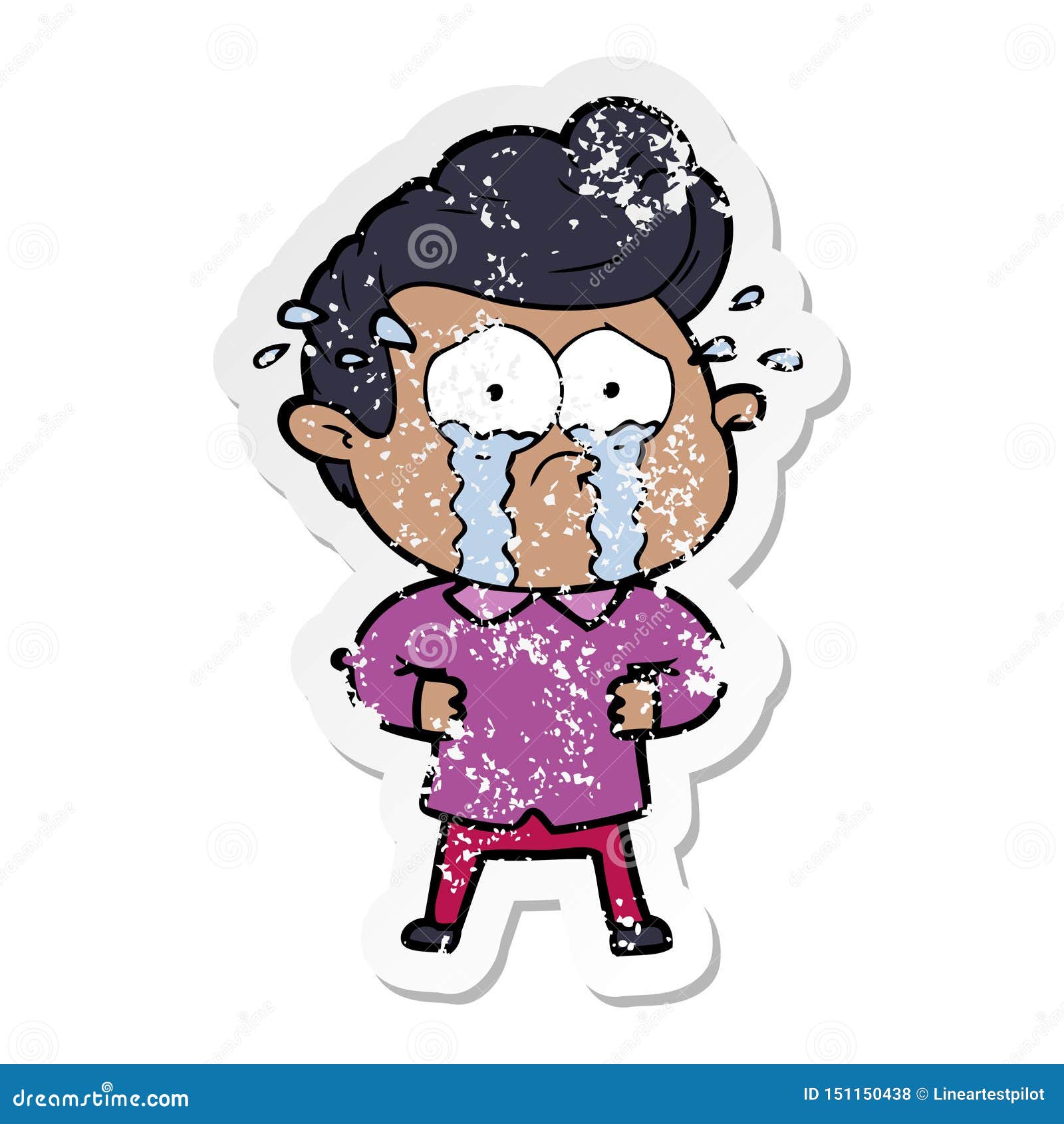 A Creative Distressed Sticker of a Cartoon Crying Man with Hands on ...