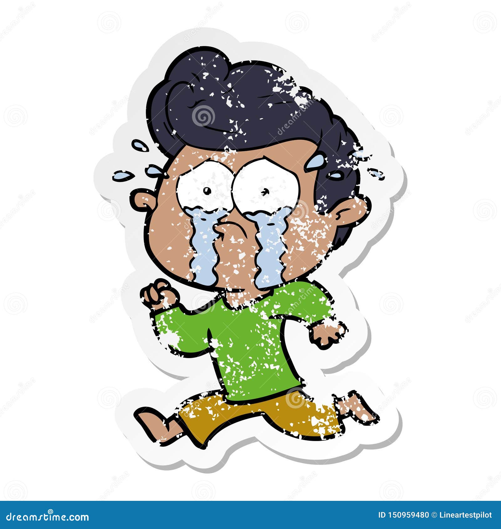 A Creative Distressed Sticker of a Cartoon Crying Man Running Stock ...