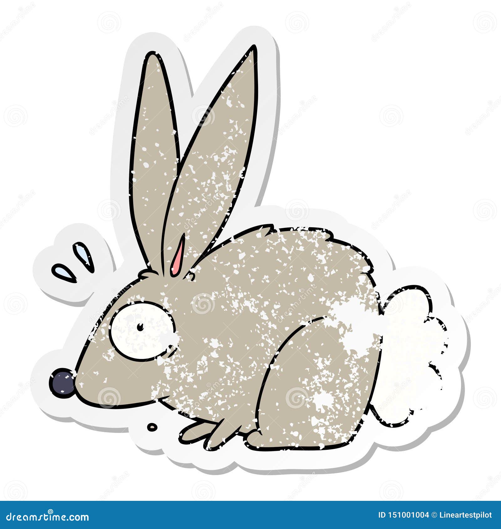 A Creative Distressed Sticker of a Cartoon Frightened Rabbit Stock ...