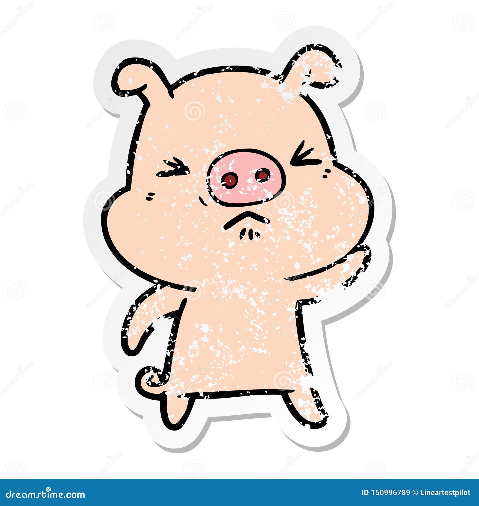 A Creative Distressed Sticker of a Cartoon Grumpy Pig Stock Vector ...