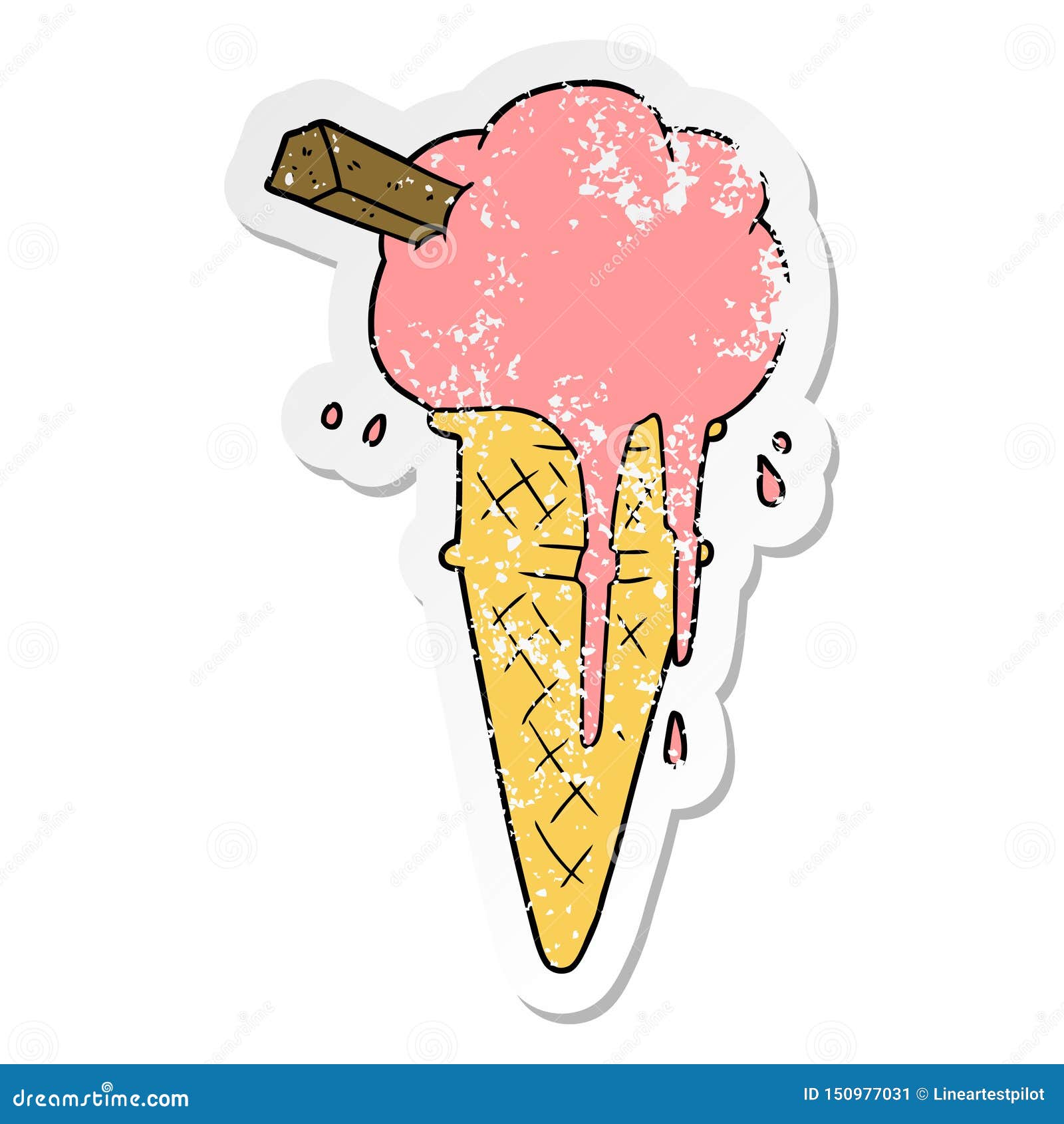 A Creative Distressed Sticker of a Cartoon Ice Cream Melting Stock ...