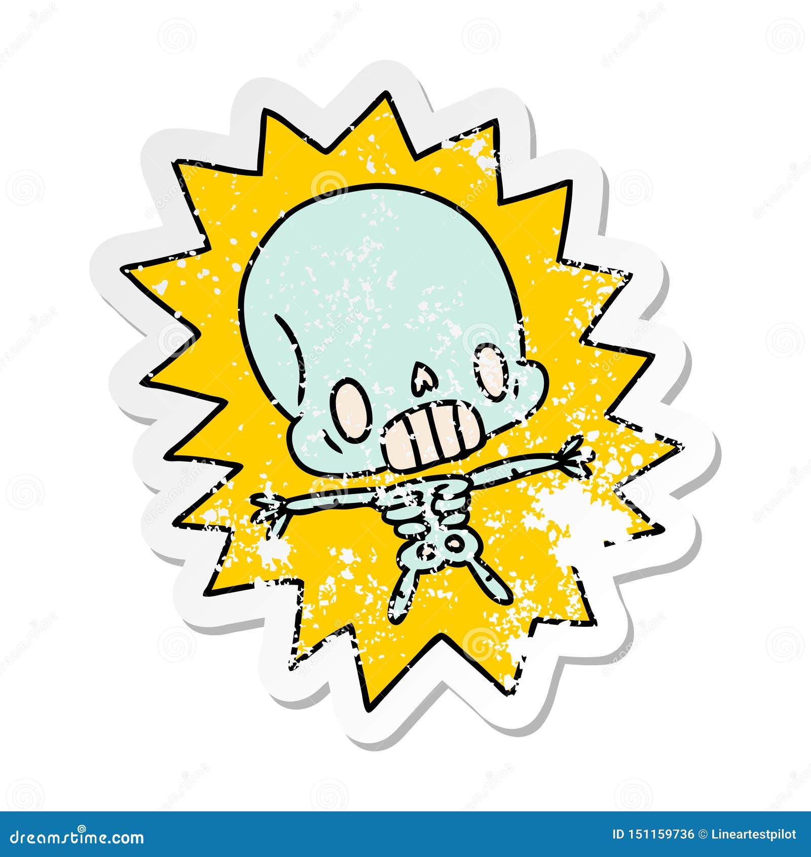 A Creative Distressed Sticker Cartoon Kawaii Electrocuted Skeleton ...