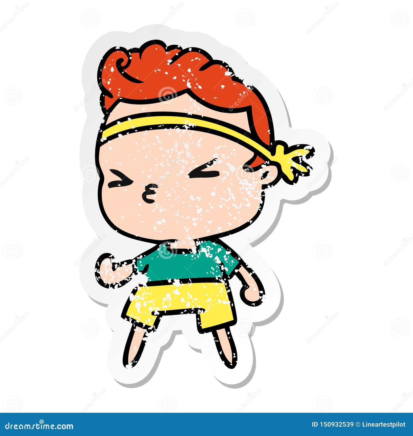 A Creative Distressed Sticker Cartoon Kawaii Working Out Boy Stock ...
