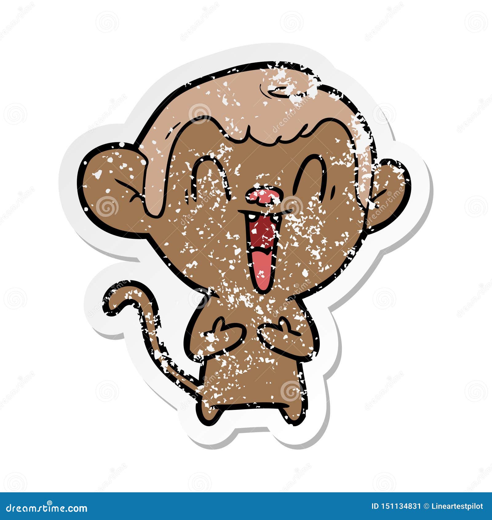 A Creative Distressed Sticker of a Cartoon Laughing Monkey Stock Vector ...