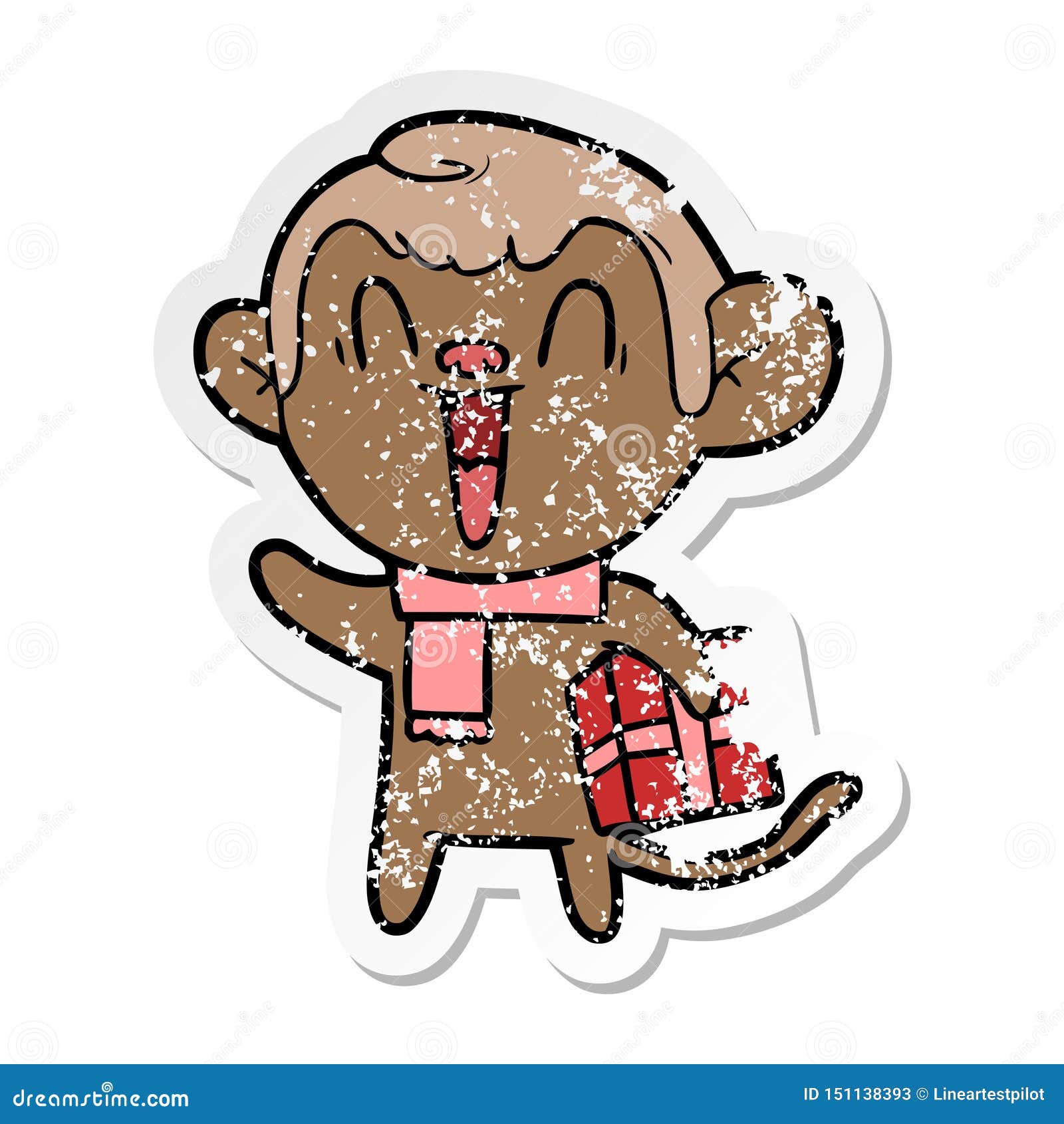 A Creative Distressed Sticker of a Cartoon Laughing Monkey Stock Vector ...