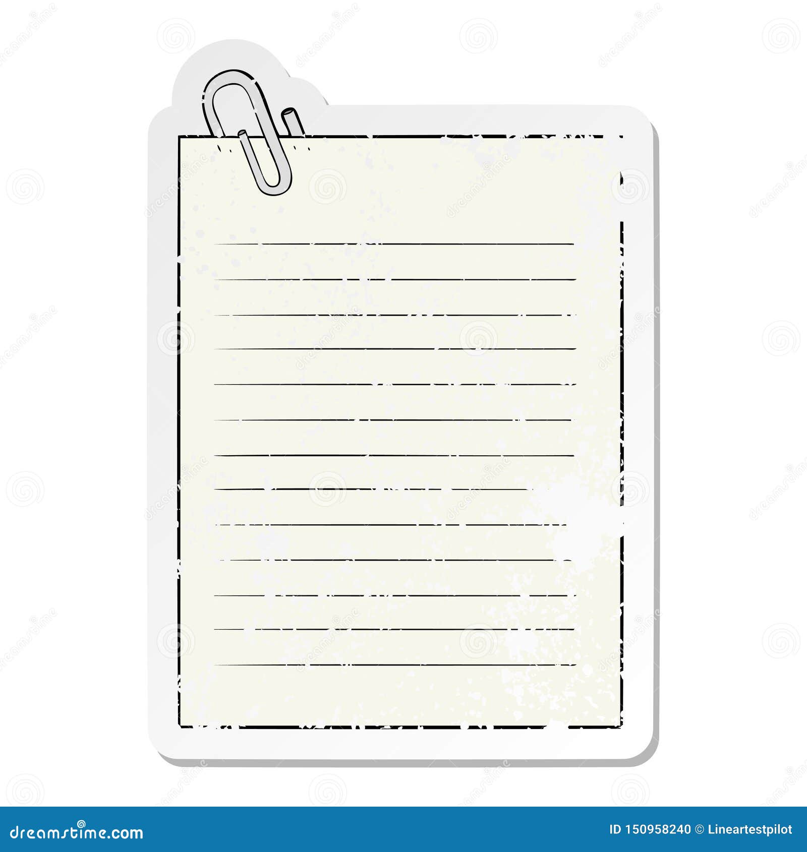 A Creative Distressed Sticker of a Cartoon Lined Paper with Paperclip ...