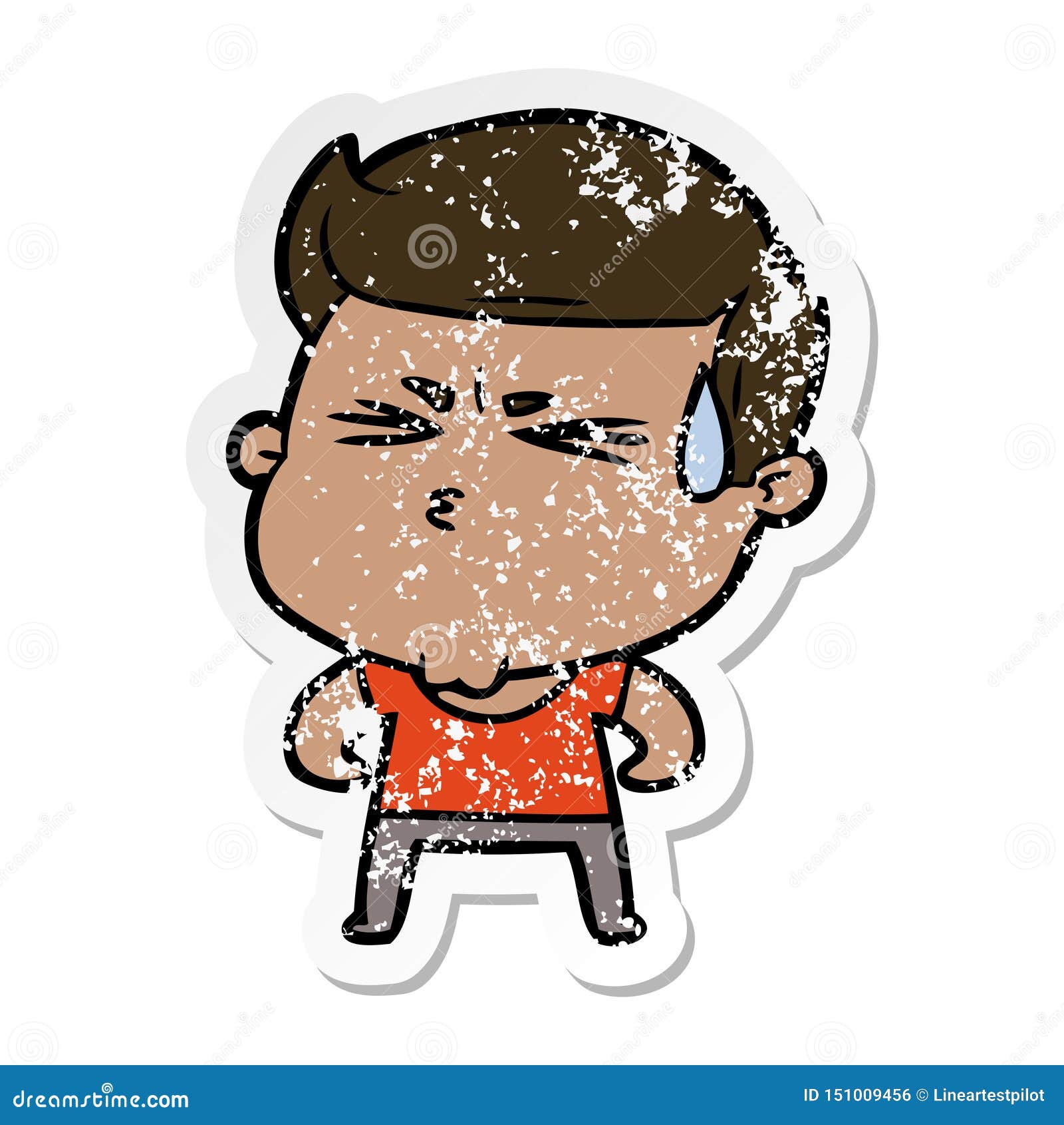 A Creative Distressed Sticker of a Cartoon Man Sweating Stock Vector ...