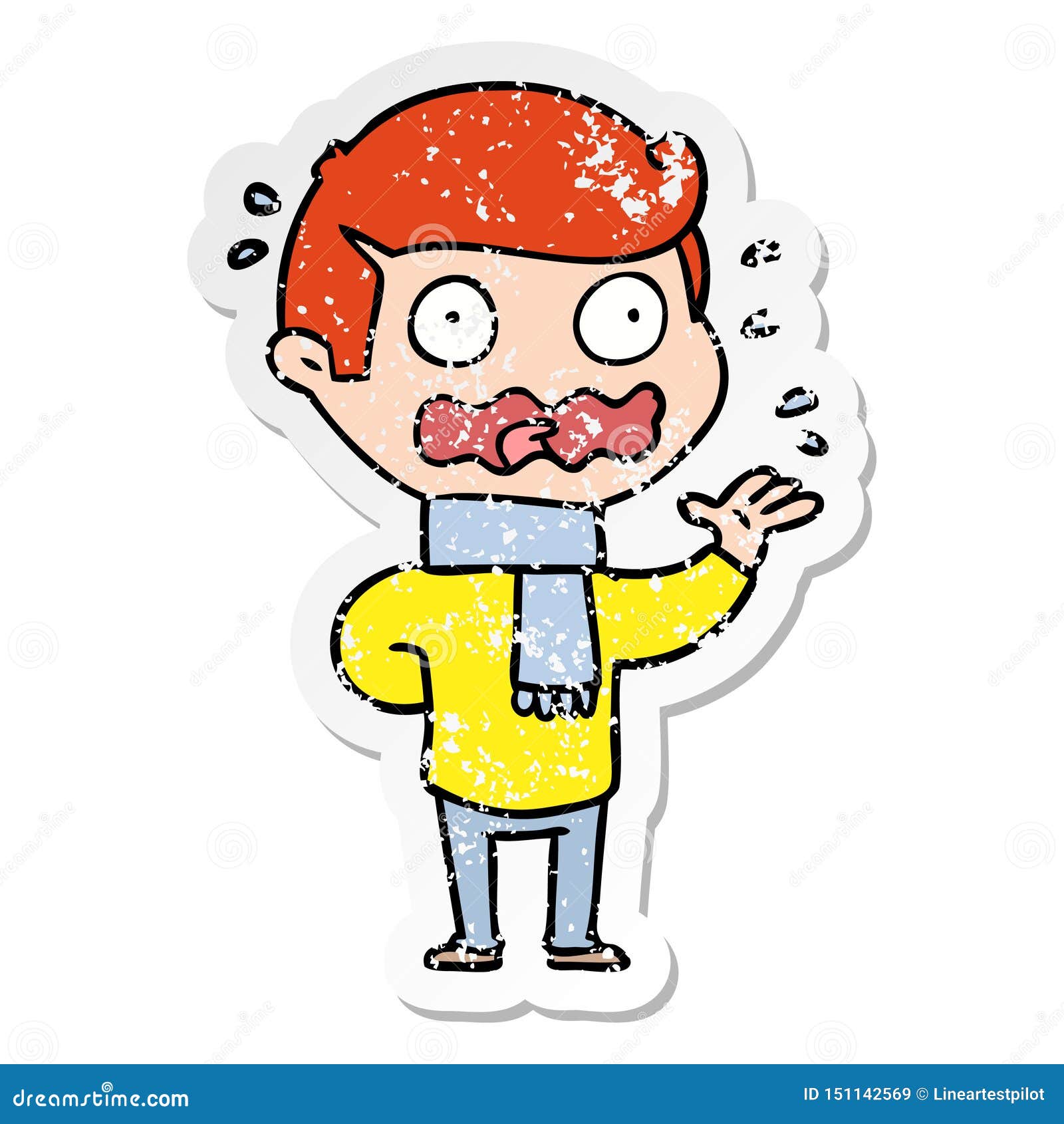 A Creative Distressed Sticker of a Cartoon Man Totally Stressed Out ...