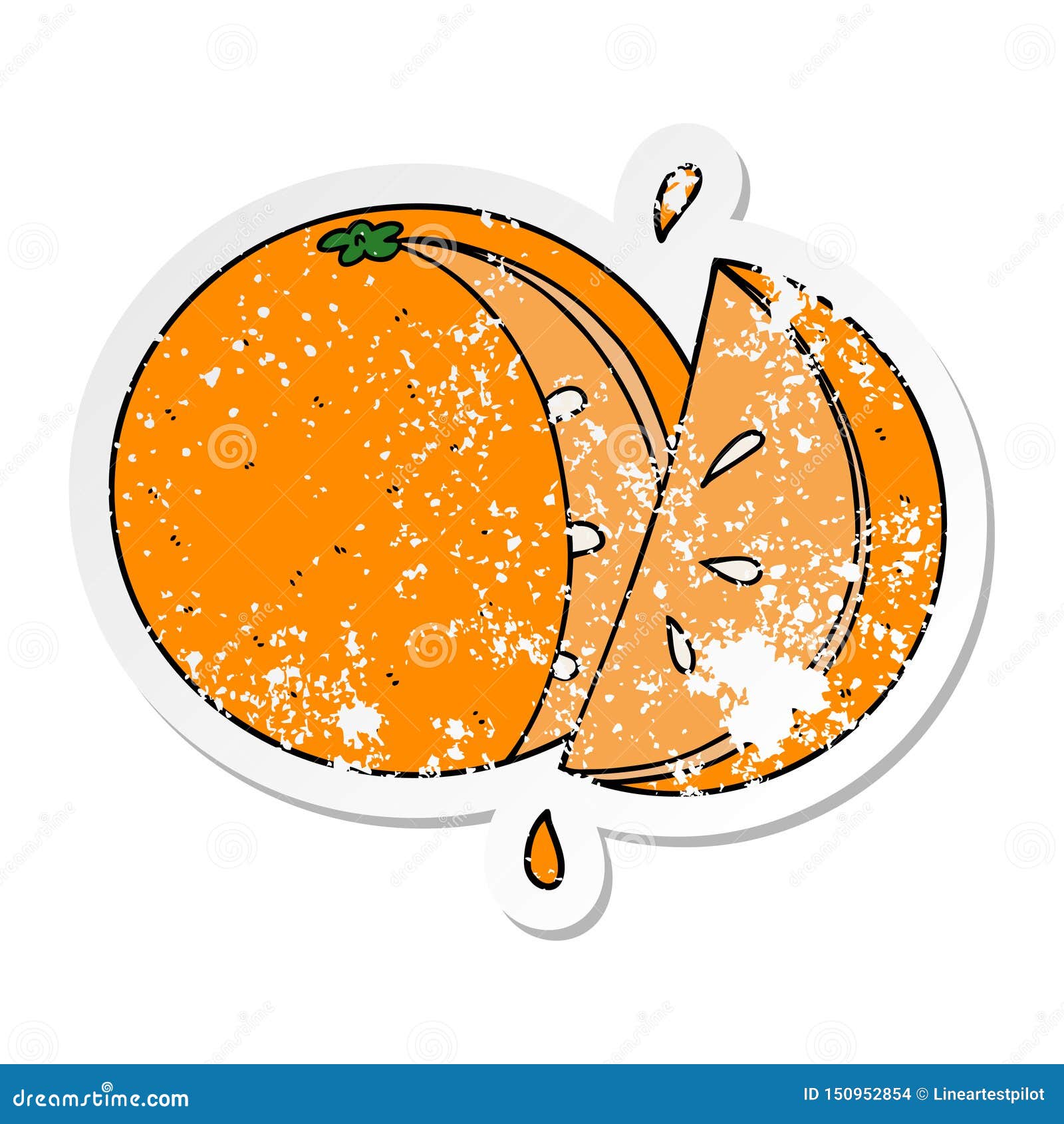 A Creative Distressed Sticker of a Cartoon Orange Slice Stock Vector ...