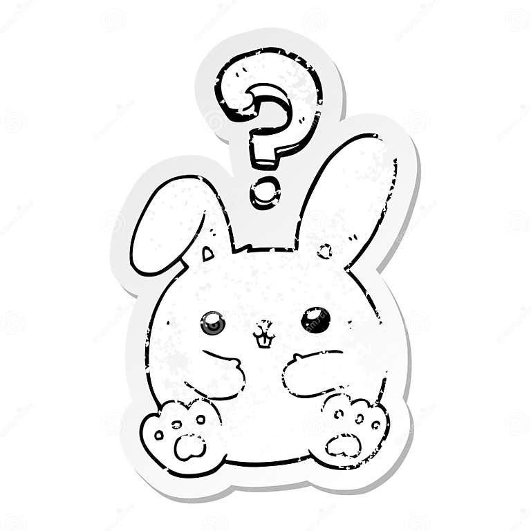 A Creative Distressed Sticker of a Cartoon Rabbit with Question Mark ...