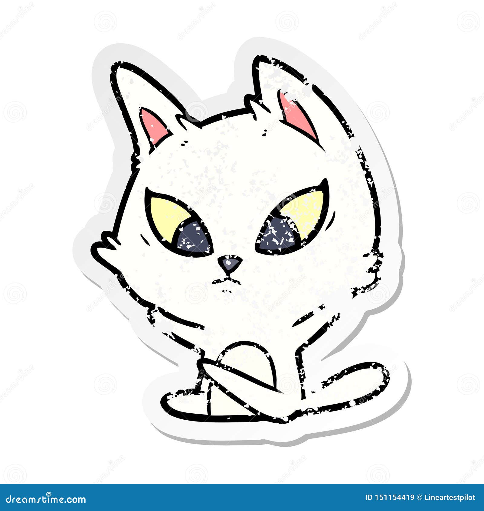 A Creative Distressed Sticker of a Confused Cartoon Cat Sitting Stock ...