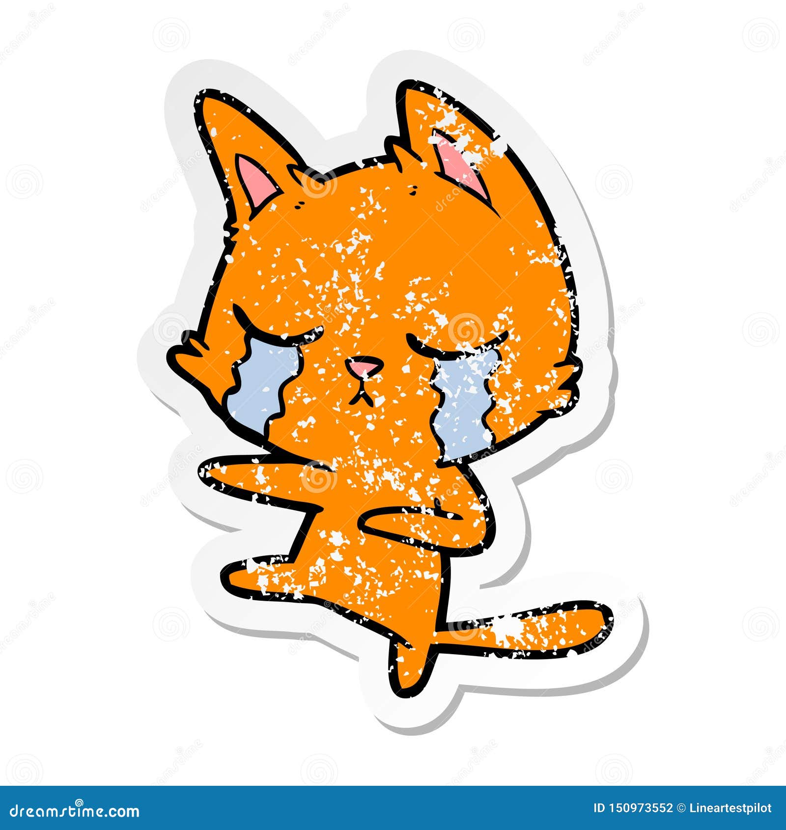 A Creative Distressed Sticker of a Crying Cartoon Cat Dancing Stock ...