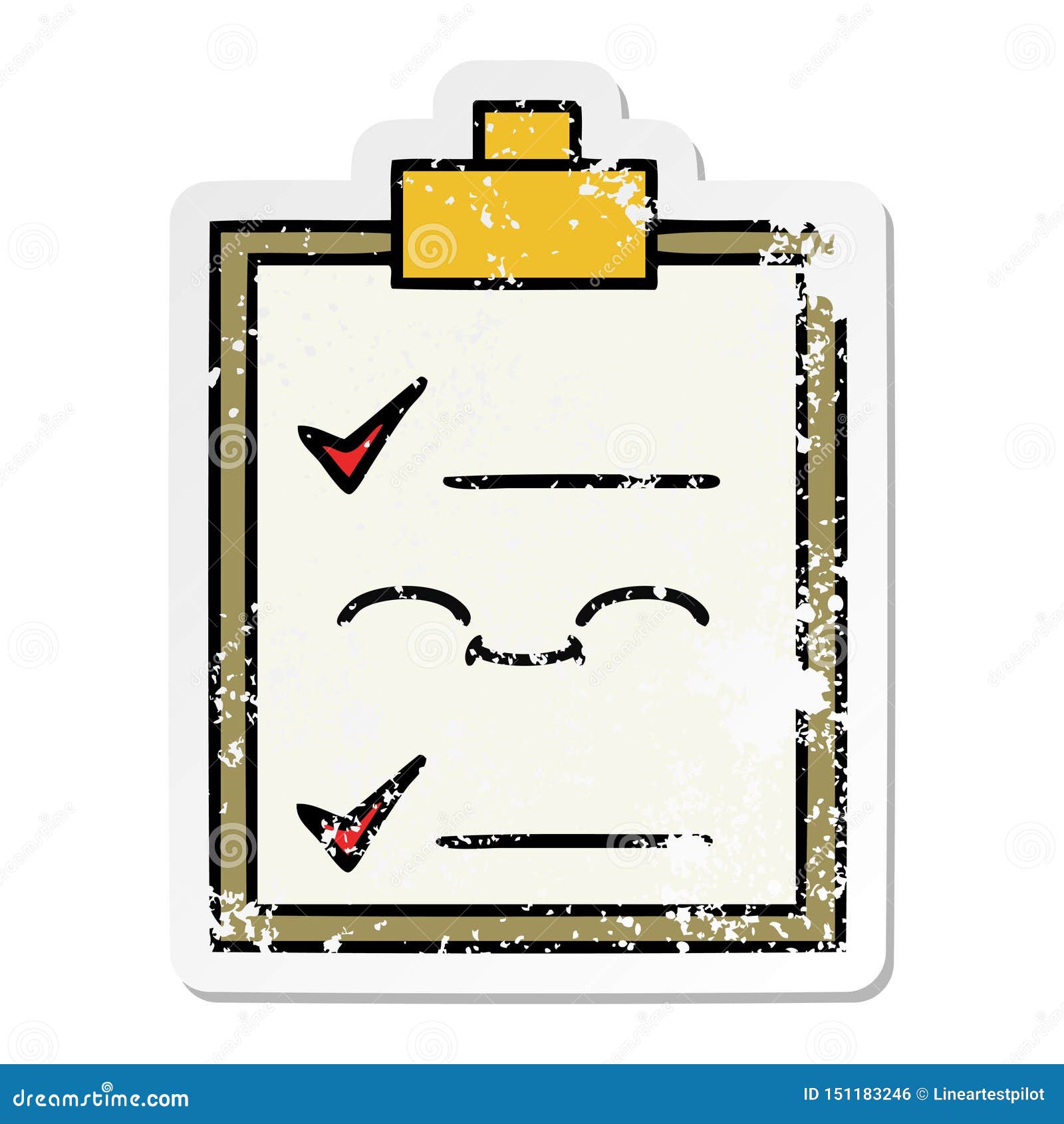 A Creative Distressed Sticker of a Cute Cartoon Check List Stock Vector ...