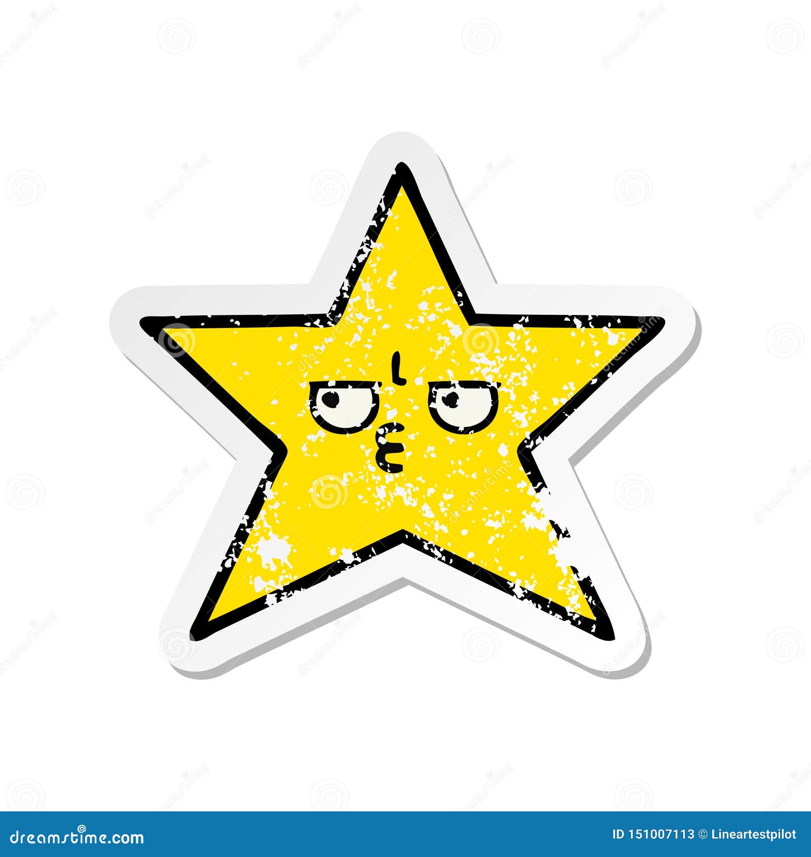 A Creative Distressed Sticker of a Cute Cartoon Gold Star Stock Vector ...