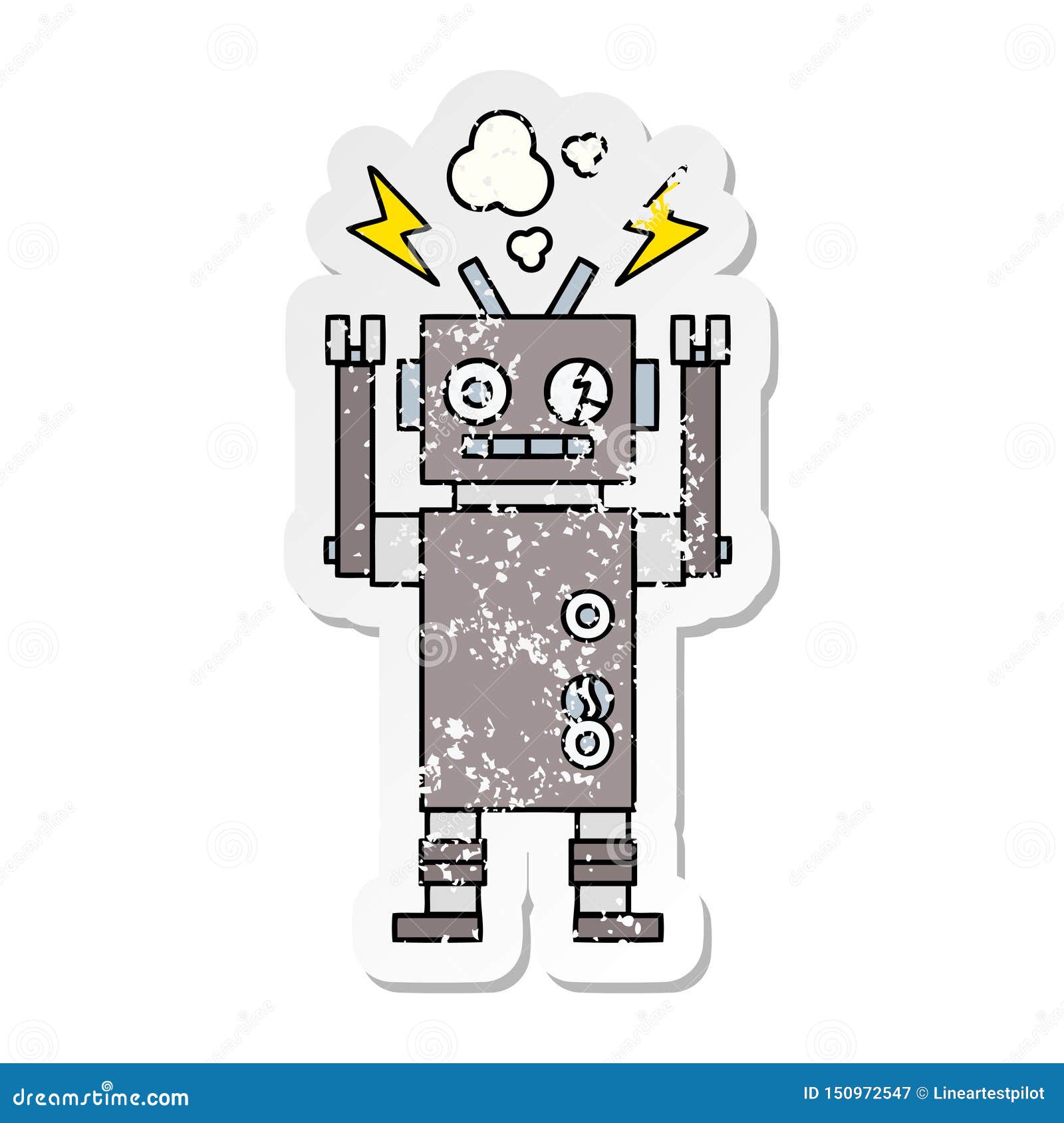 A Creative Distressed Sticker of a Cute Cartoon Malfunctioning Robot ...