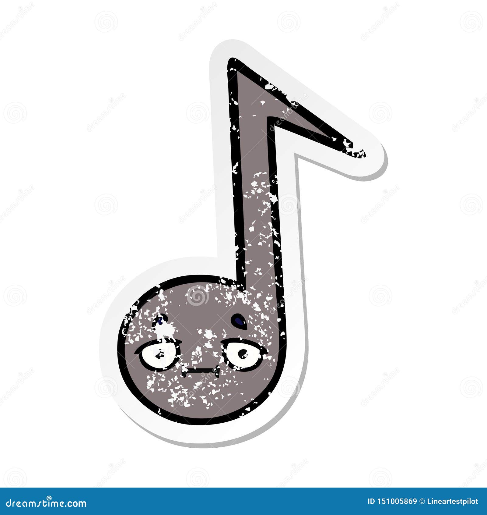 A Creative Distressed Sticker of a Cute Cartoon Musical Note Stock ...