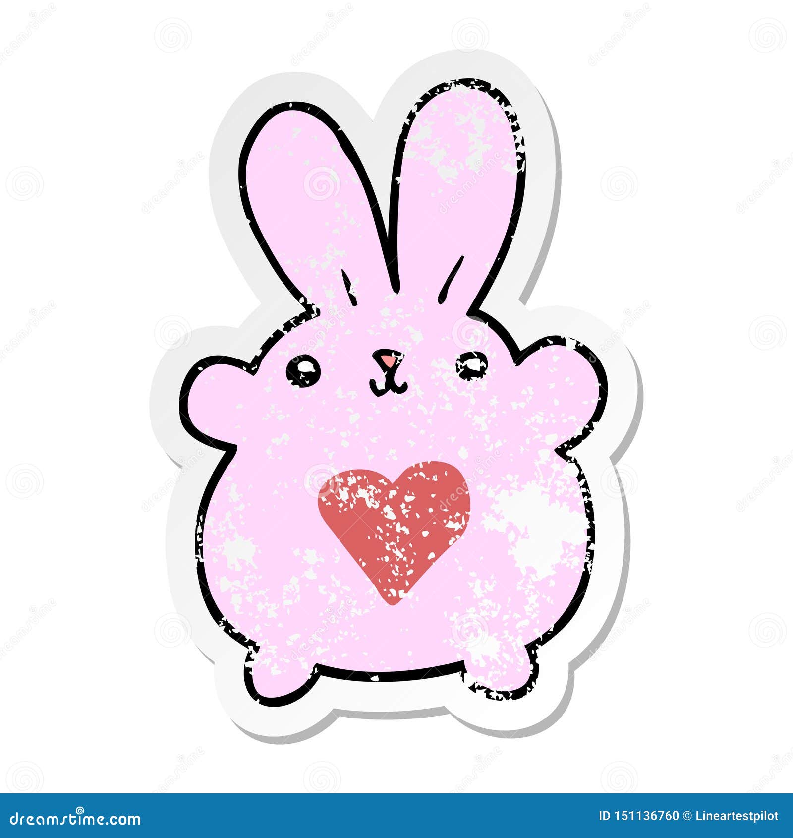 A Creative Distressed Sticker of a Cute Cartoon Rabbit with Love Heart ...