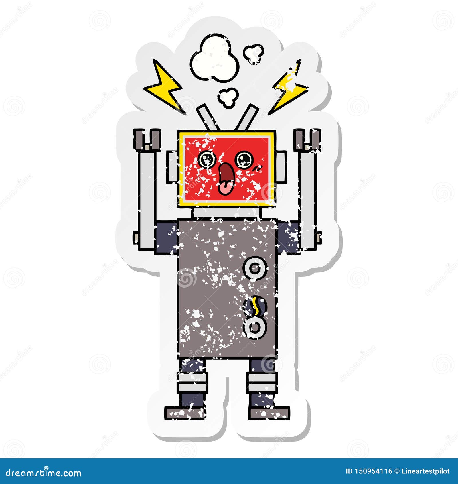 A Creative Distressed Sticker of a Cute Cartoon Robot Malfunction Stock ...