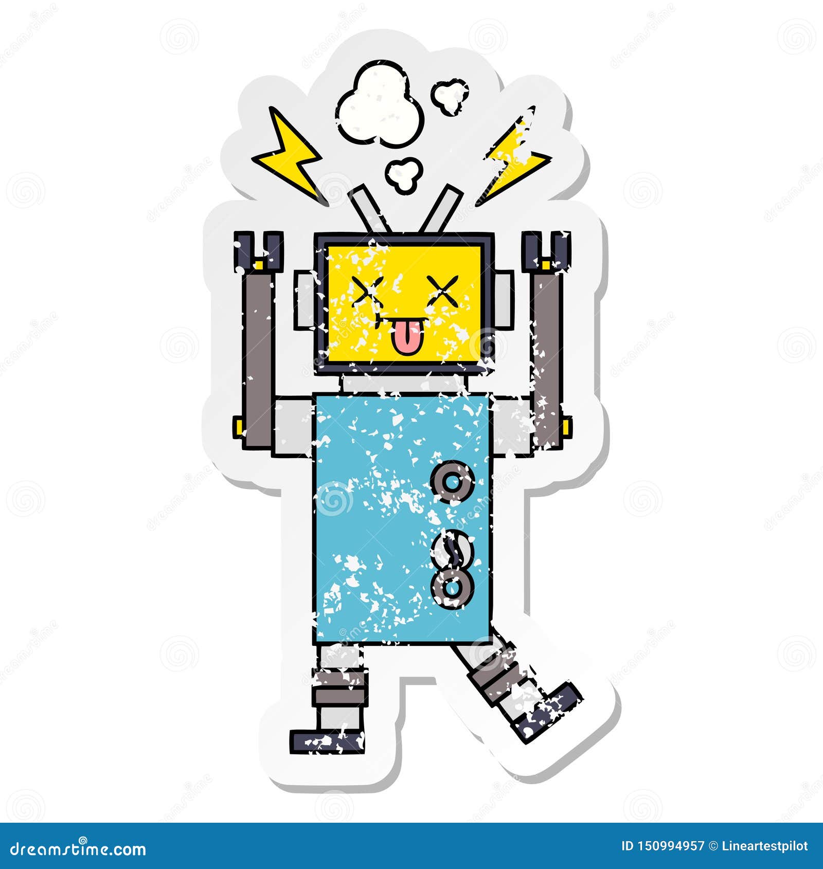 A Creative Distressed Sticker of a Cute Cartoon Robot Malfunction Stock ...