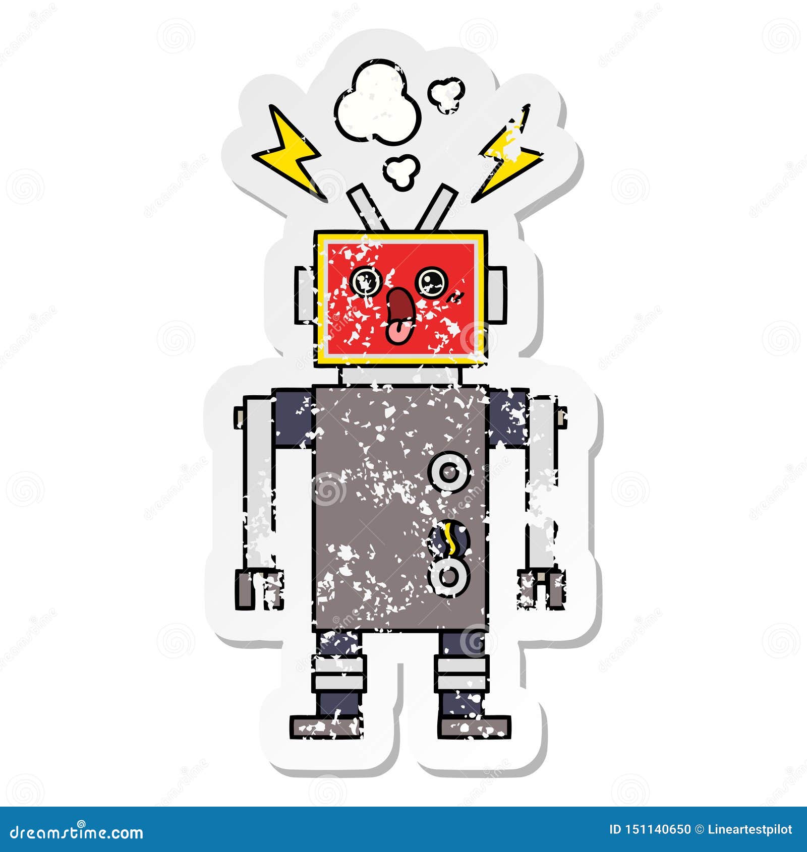 A Creative Distressed Sticker of a Cute Cartoon Robot Malfunction Stock ...