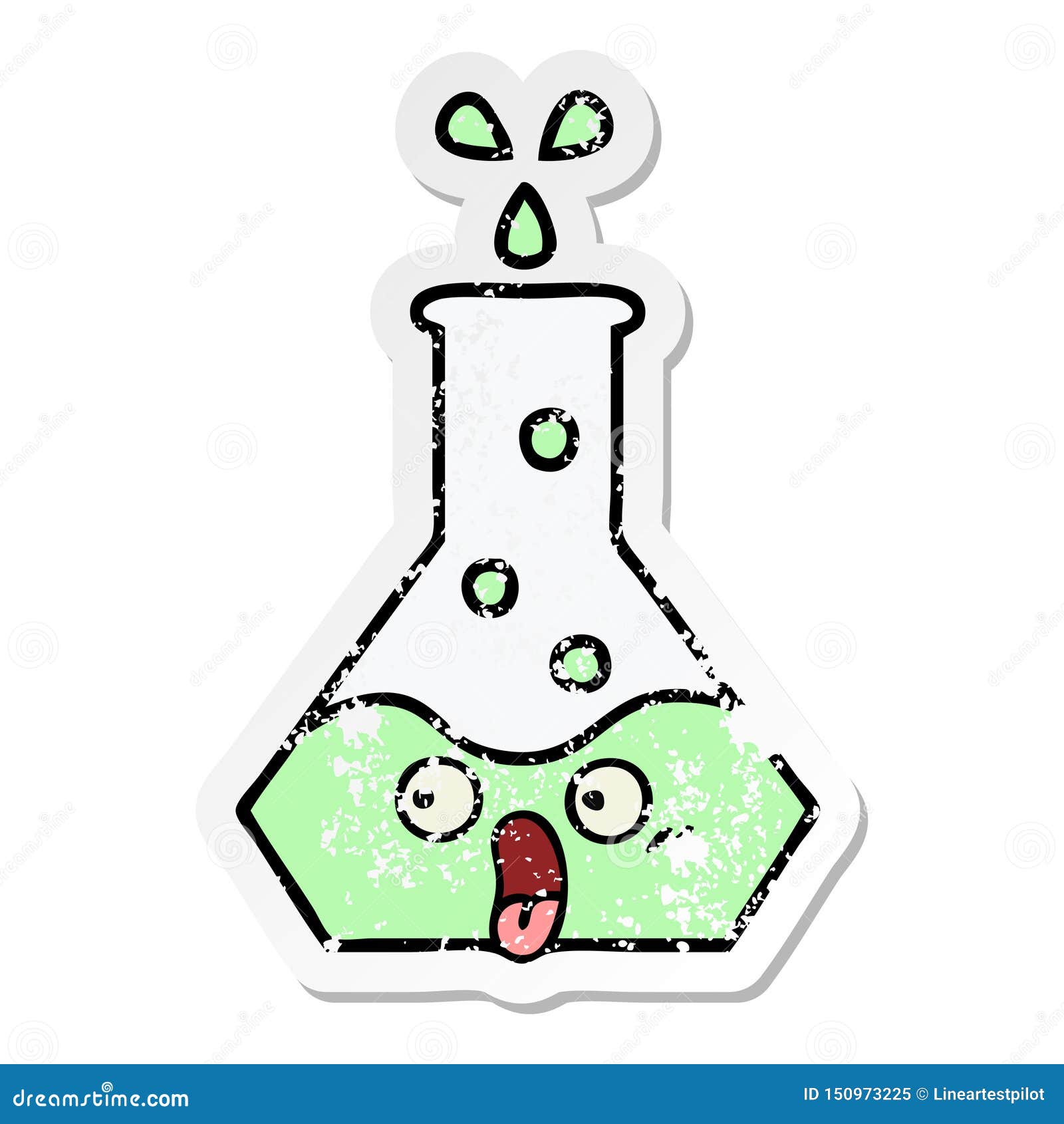 A Creative Distressed Sticker of a Cute Cartoon Science Beaker Stock ...
