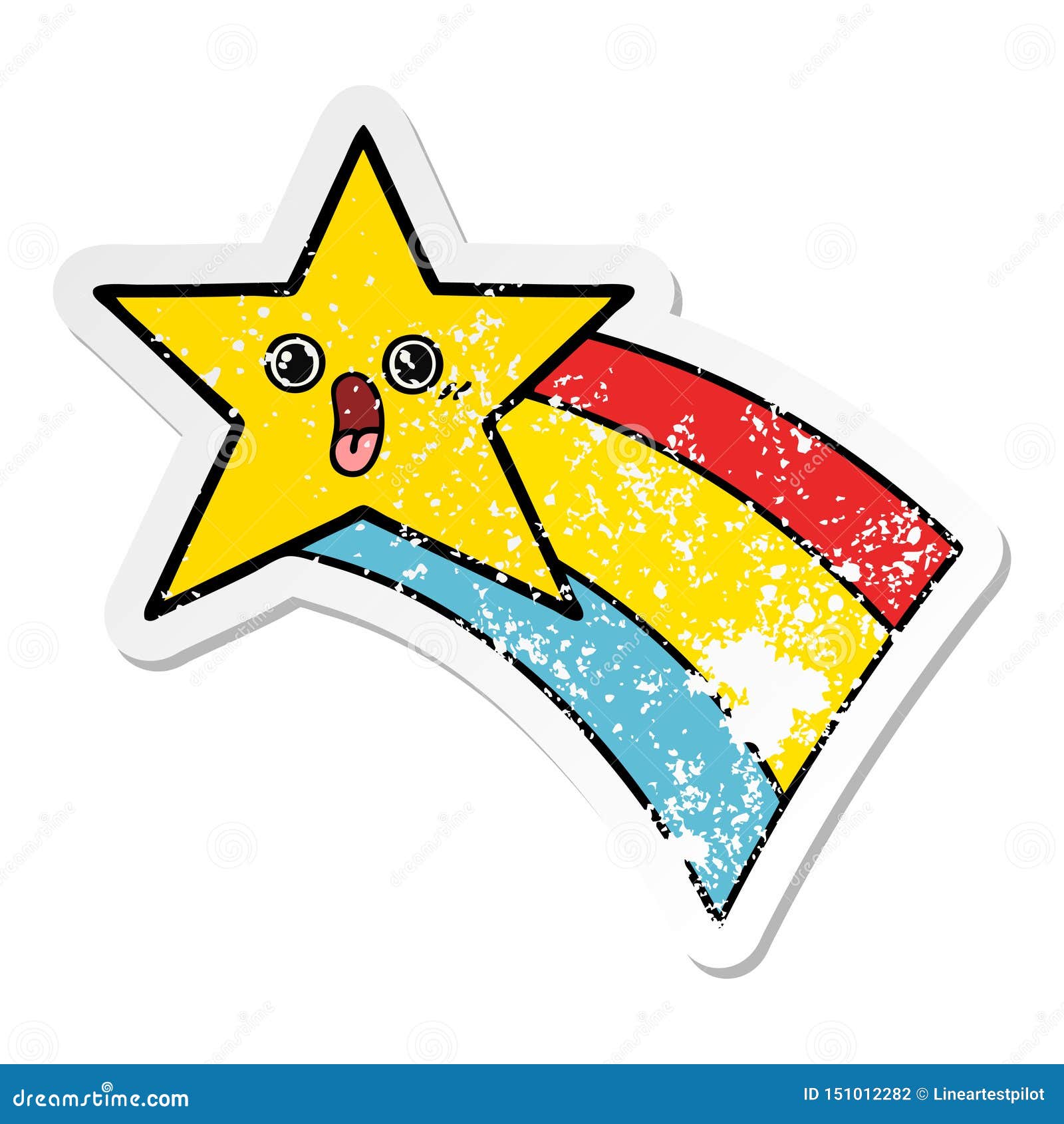 A Creative Distressed Sticker of a Cute Cartoon Shooting Rainbow Star ...