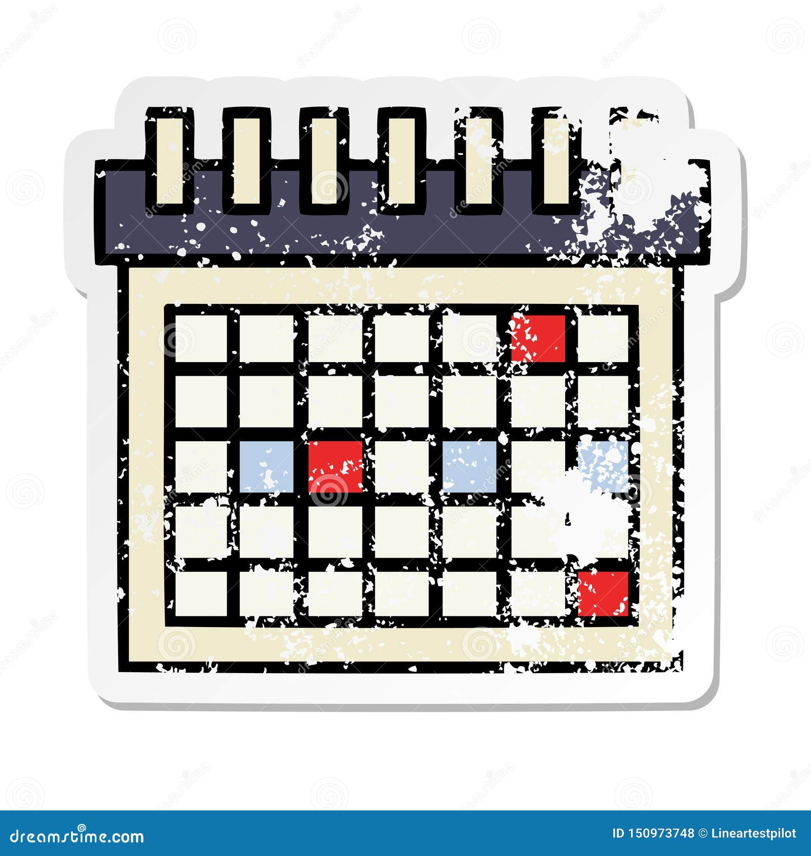 A Creative Distressed Sticker of a Cute Cartoon Work Calendar Stock ...