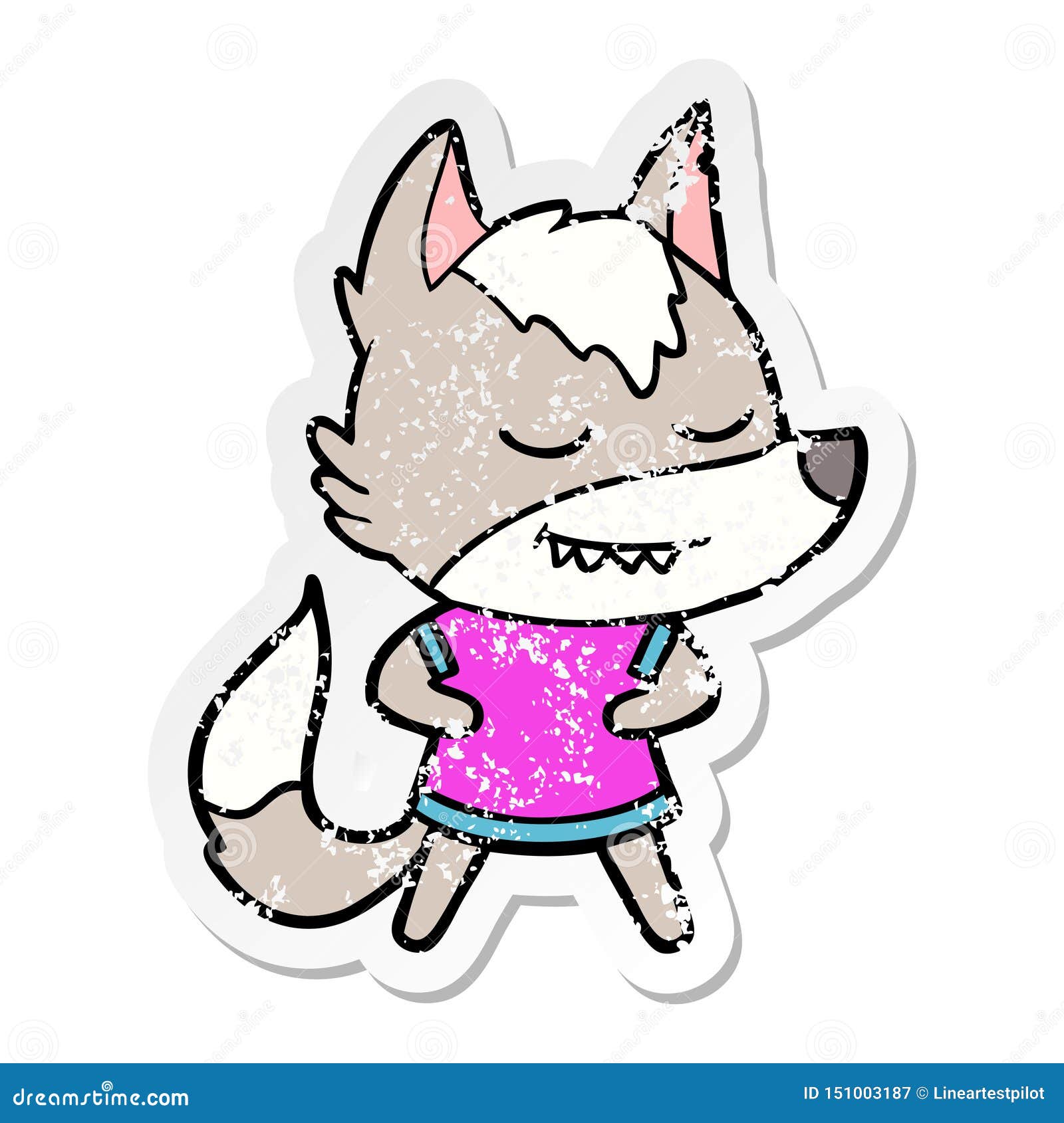 A Creative Distressed Sticker of a Friendly Cartoon Wolf Girl Stock ...