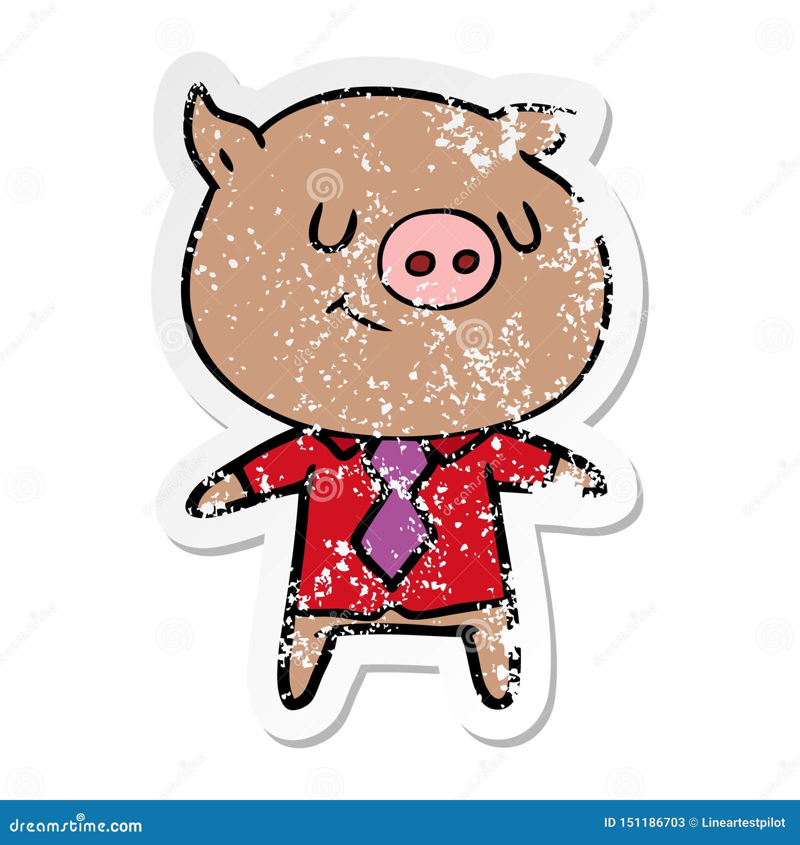 A Creative Distressed Sticker of a Happy Cartoon Smart Pig Stock Vector ...