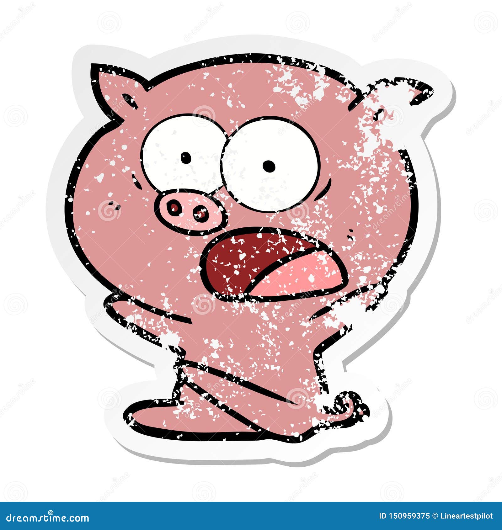 A Creative Distressed Sticker of a Shocked Cartoon Pig Sitting Down ...