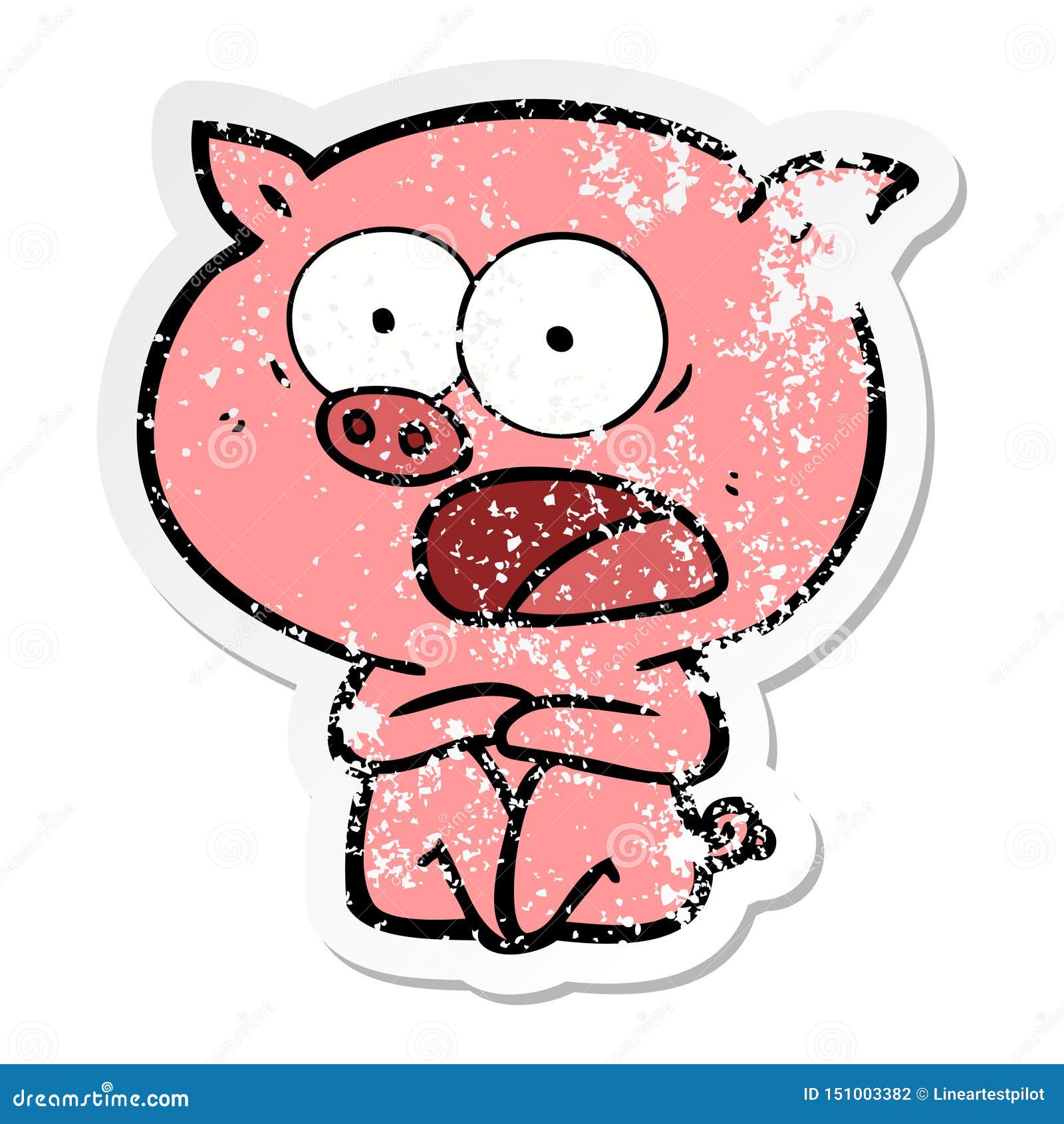 A Creative Distressed Sticker of a Shocked Cartoon Pig Sitting Down ...