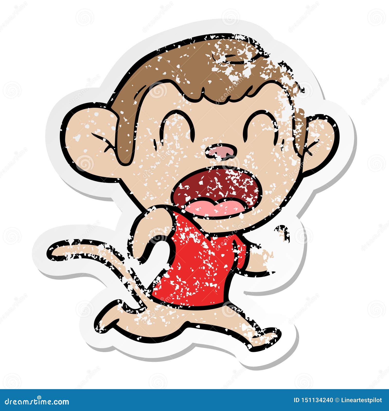 A Creative Distressed Sticker of a Shouting Cartoon Monkey Running ...