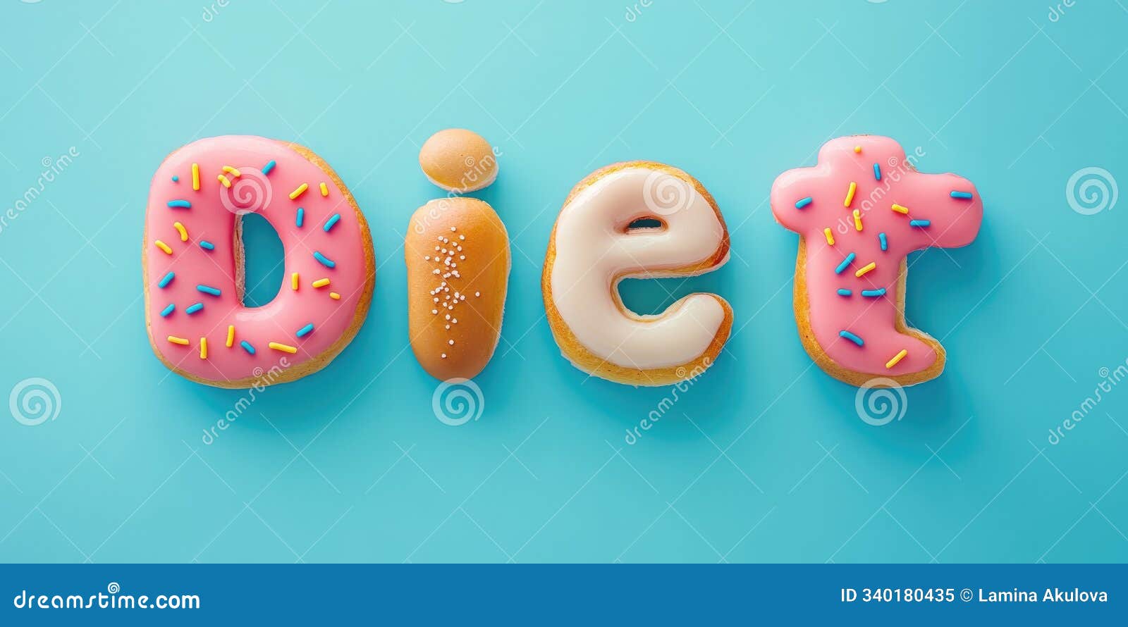 Creative Donut Typography Displaying Diet on Blue Background Stock ...