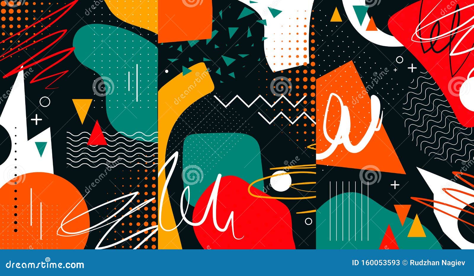 Creative Doodle Art Header with Different Shapes and Textures. Collage ...