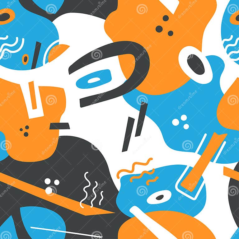 Creative Doodle Art Seamless Pattern with Different Shapes. Modern ...