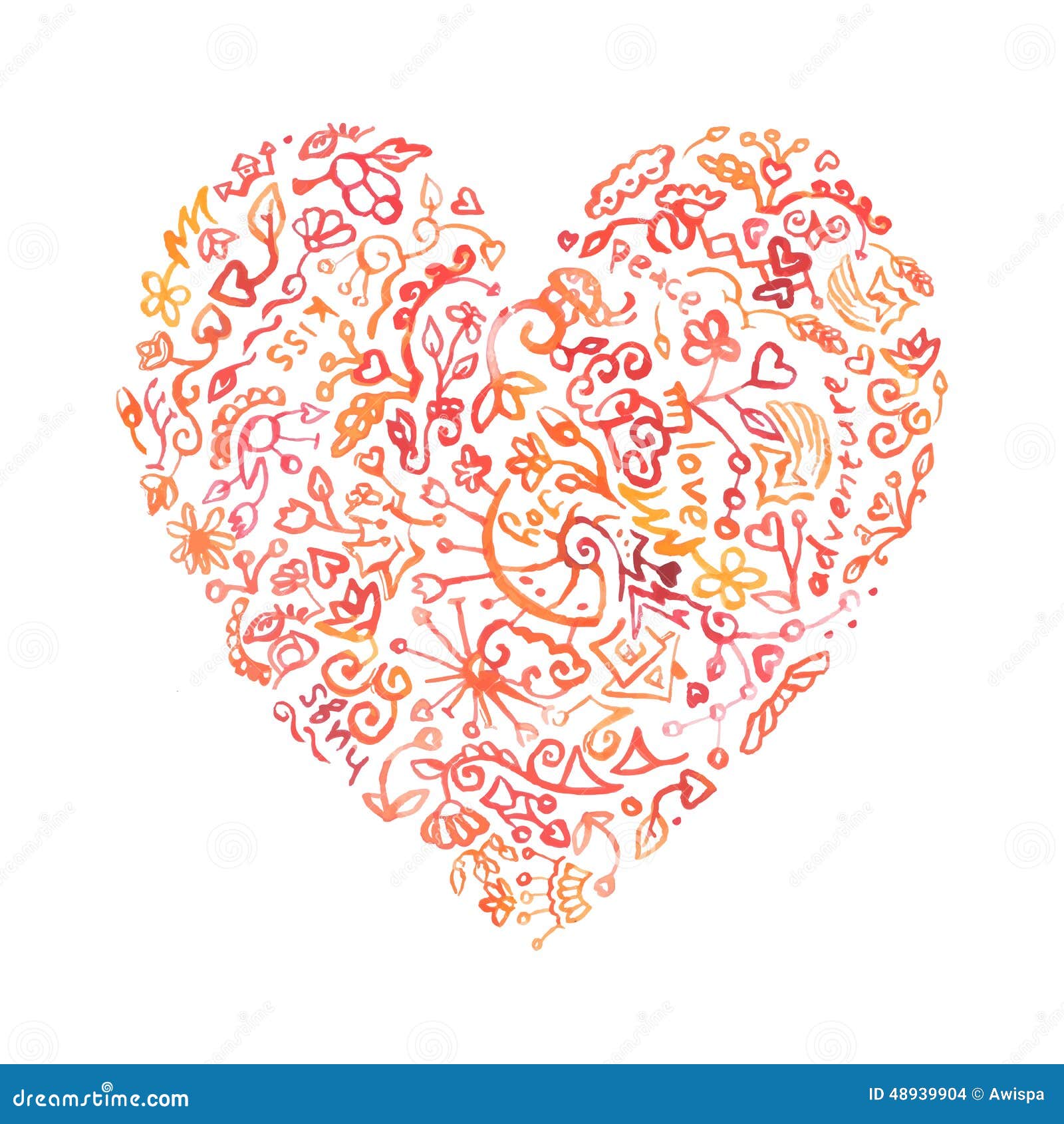 Creative Doodle Watercolor Heart Stock Vector - Illustration of ornate ...
