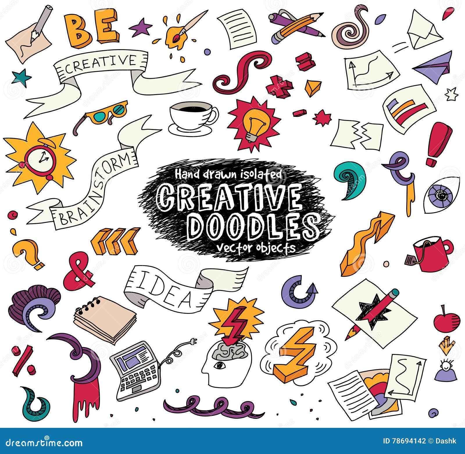 Creative Doodles Idea Brainstorm Isolate Objects Set. Stock Vector ...