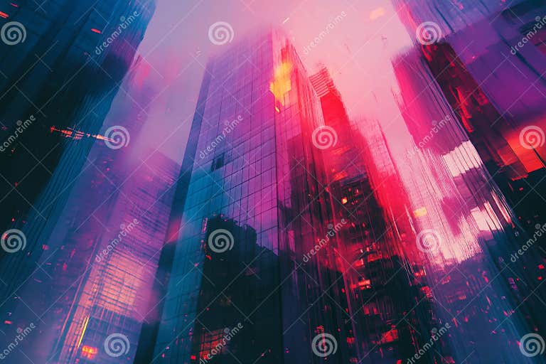 Creative Double Exposure Image of a Synthwave Skyscraper Stock ...