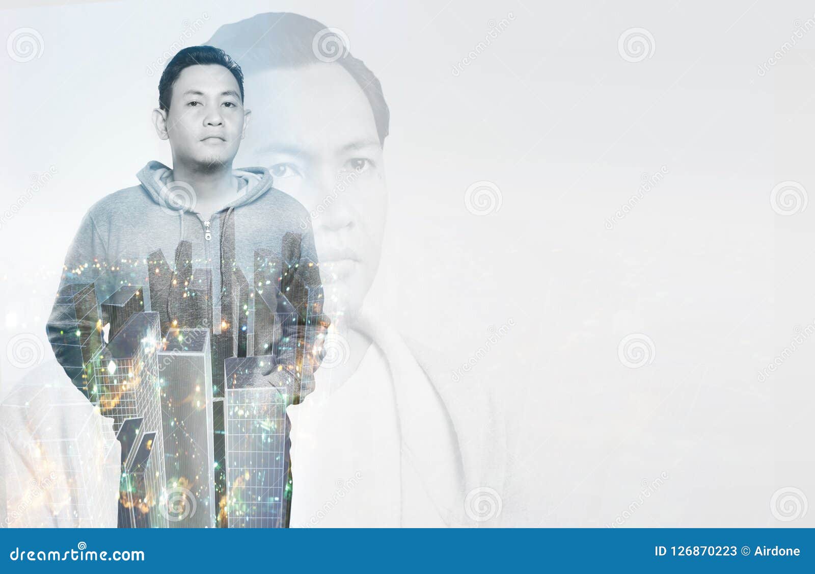 Creative Double Exposure Image of Young Man Standing Overlay Wit Stock ...