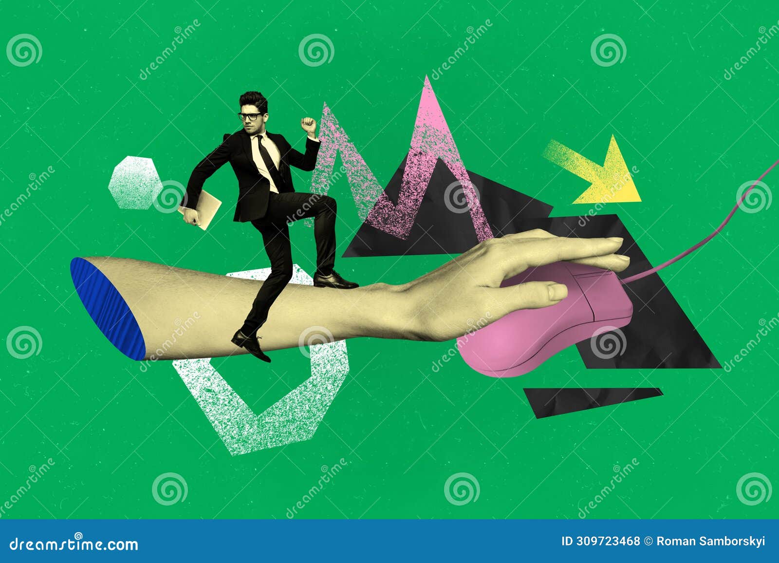 Creative Drawing Collage Picture of Hand Click Mouse Computer Workplace ...