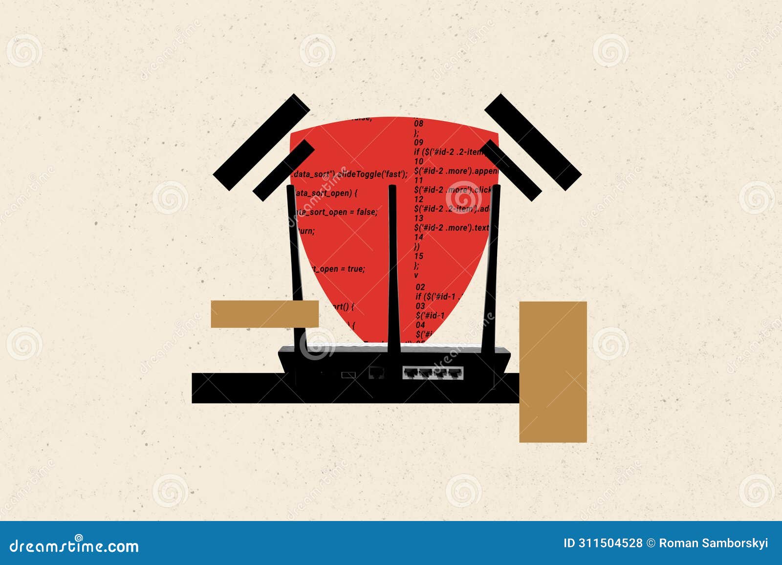 Creative Drawing Collage Picture of Router Wifi Internet Broadband Red ...