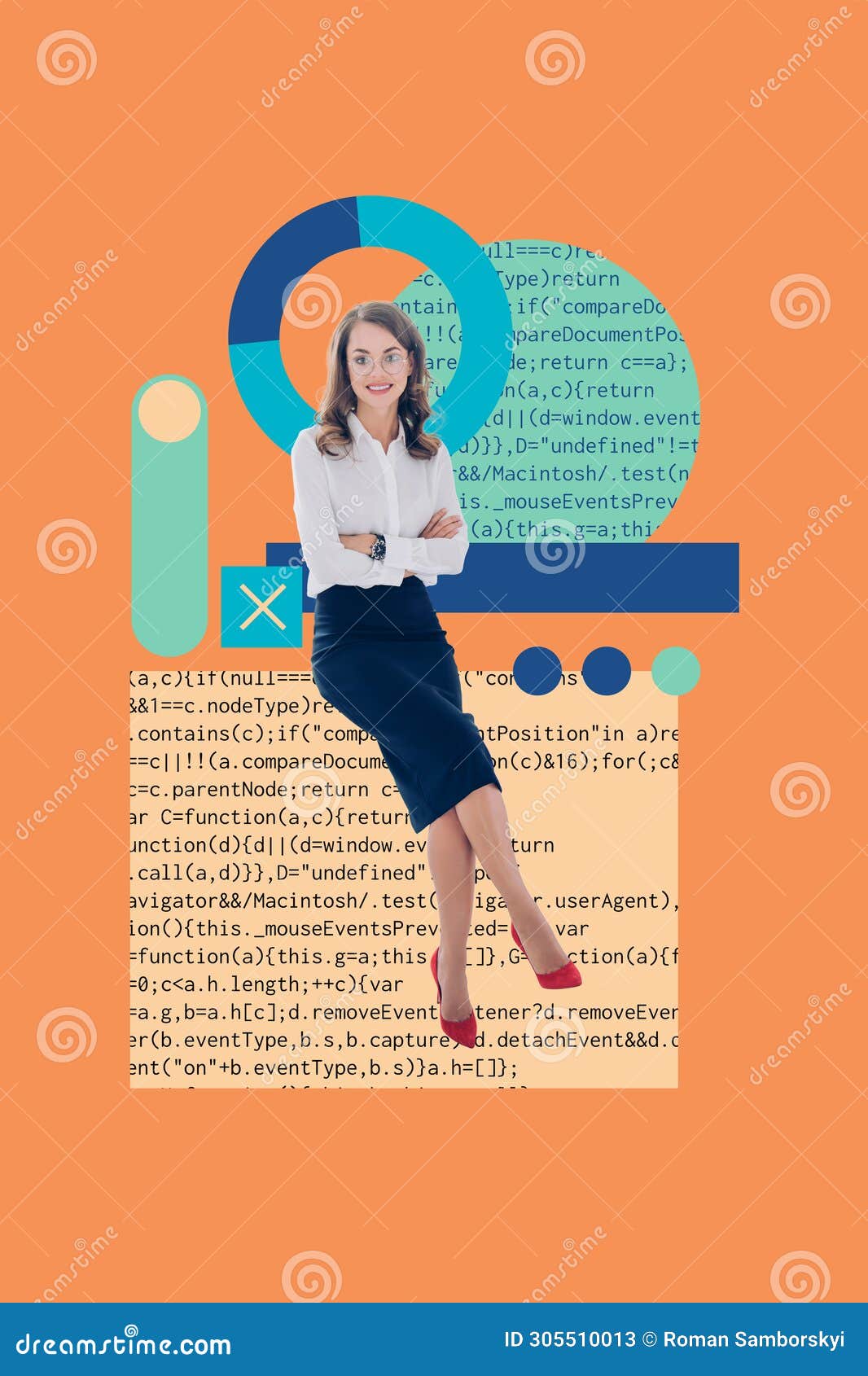 Creative Drawing Collage Picture of Worker Woman Programmer Data ...