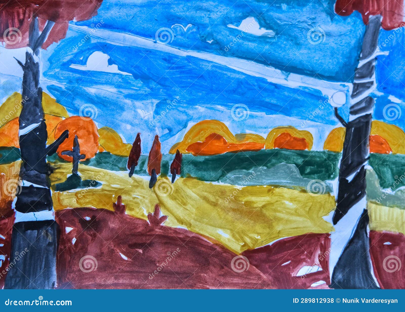 Creative Drawing on Green Grass Field Concept Ideas, Vector ...