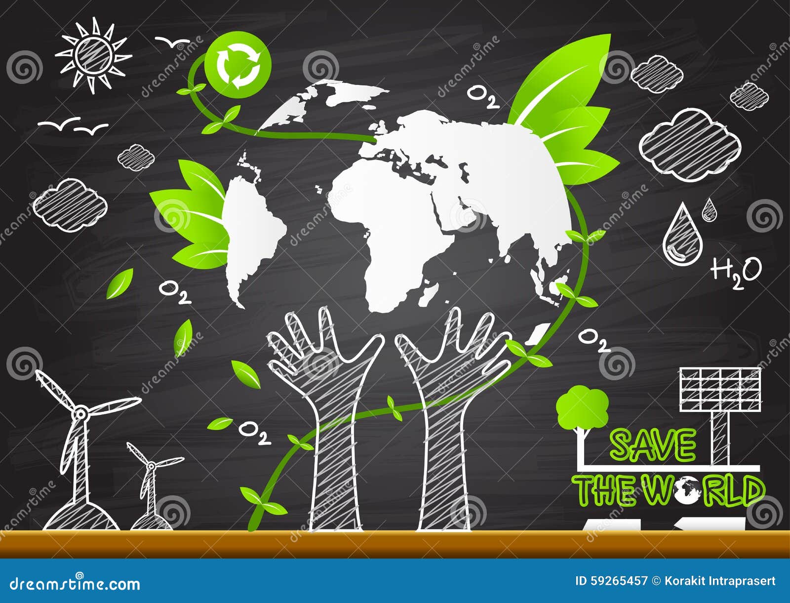 Creative Drawing. Green World Map Global Ecological Concepts Stock ...