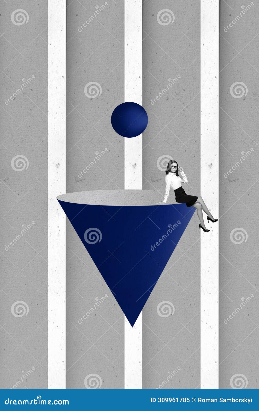 Creative Drawing Image Picture Collage of Manager Lady Sitting Cone ...