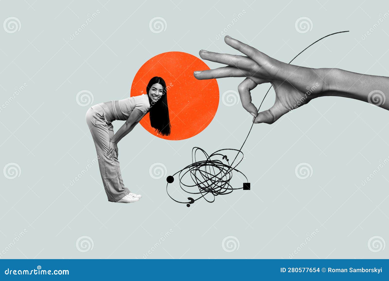 Creative Drawing Painting Template Collage of Young Lady Have Many ...