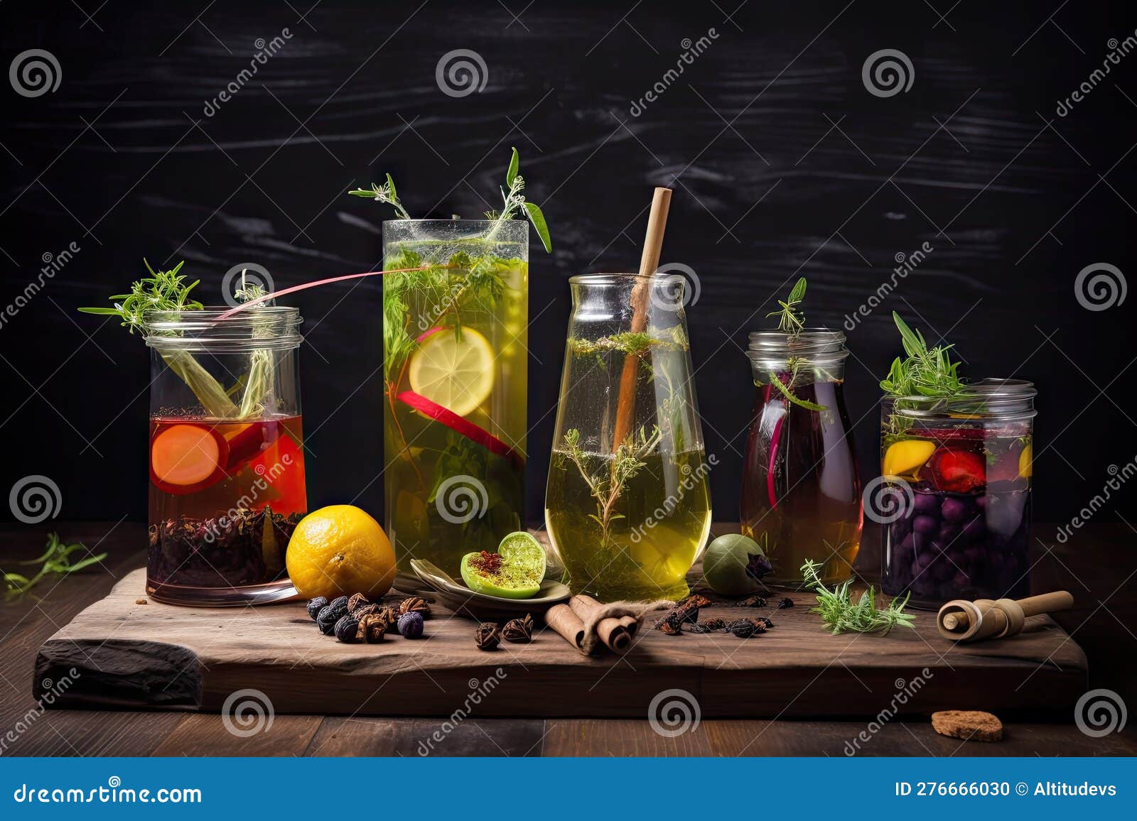 Creative Drinks Made with Fruits, Herbs, and Spices Stock Photo - Image ...